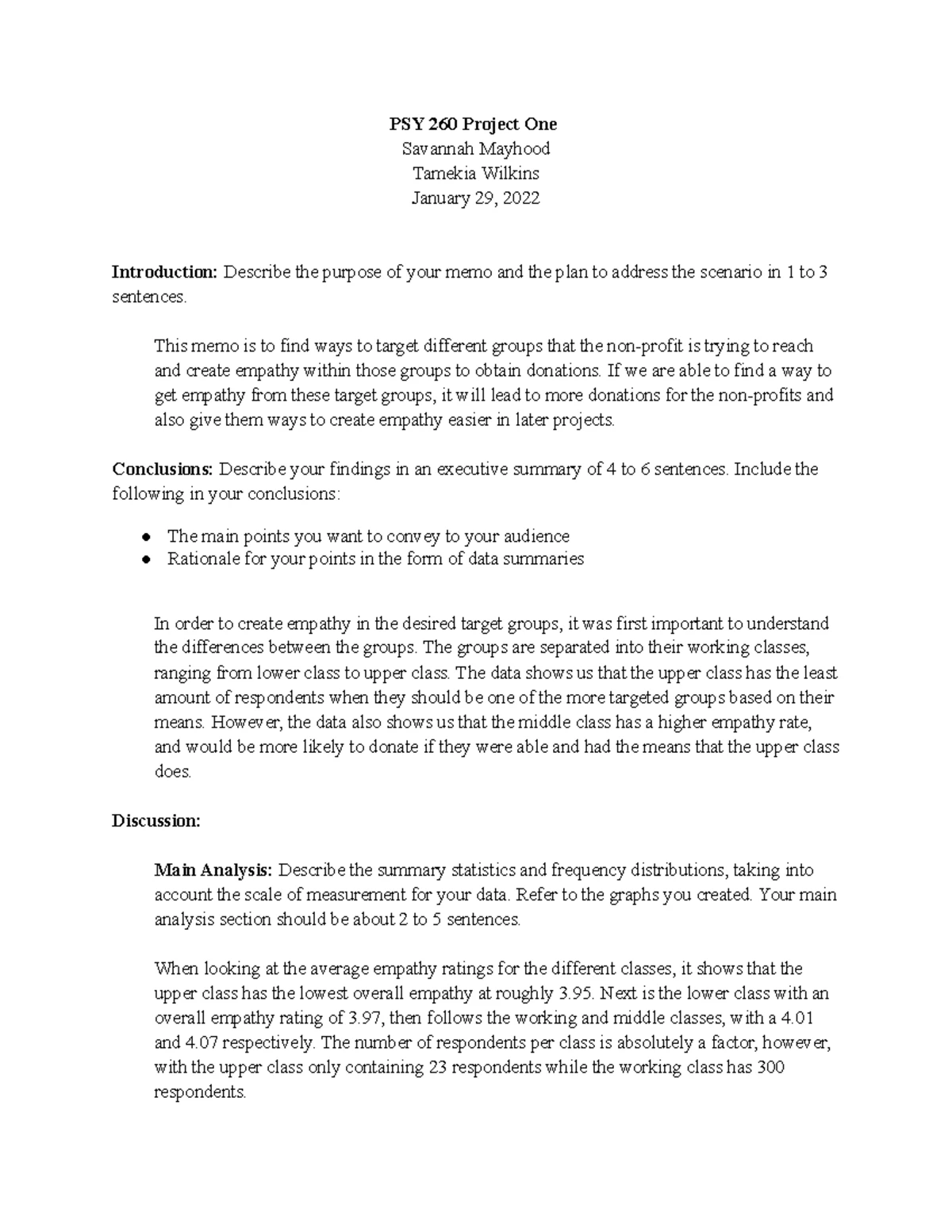 PSY-260 4-3 Project One - PSY 260 Project One Lindsay Waldron Professor ...