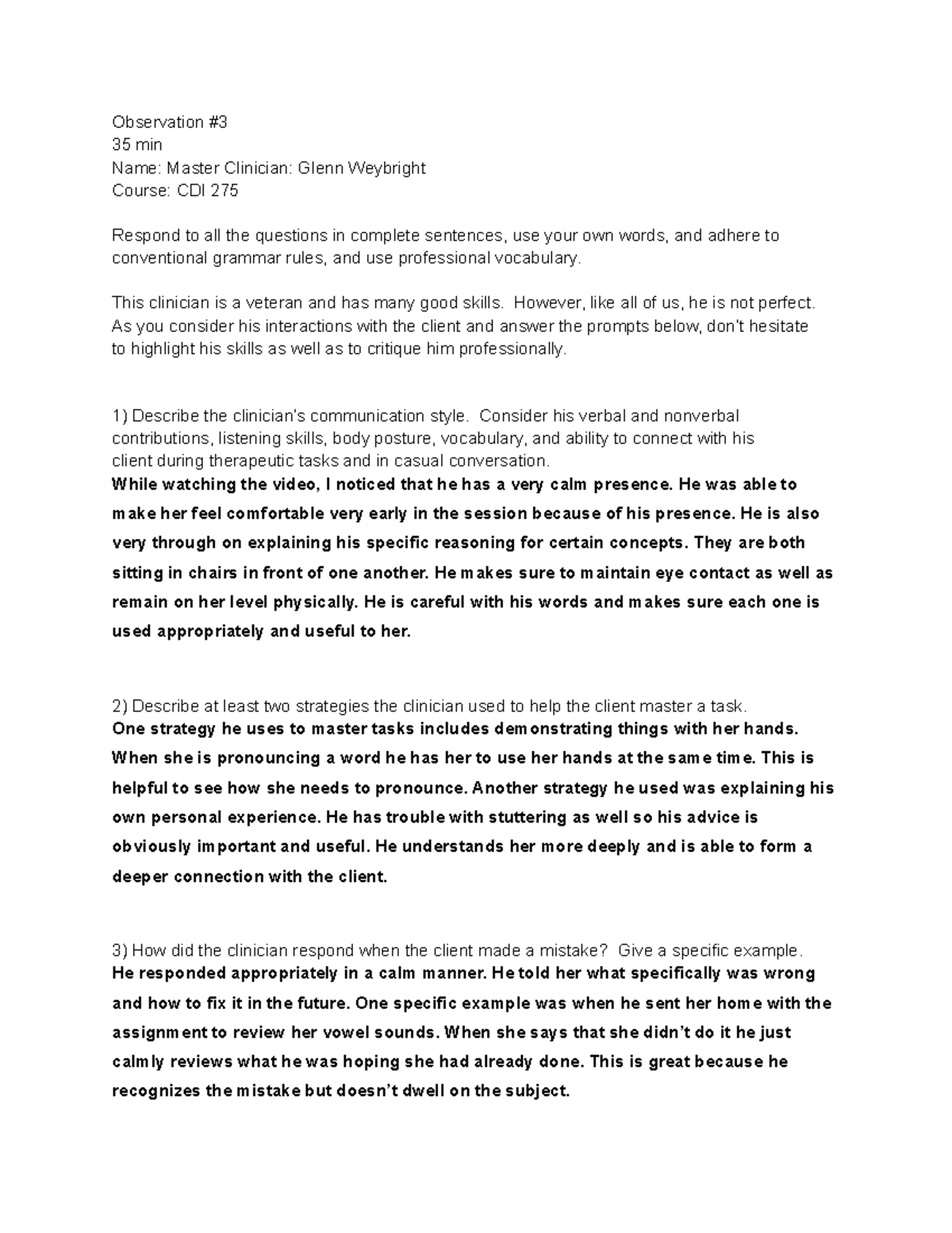 Observation #3: Professional Analysis of Clinician's Therapy Techniques ...