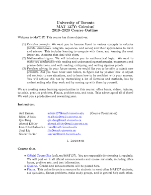 Mat137Y1 - U of T - Calculus - Studocu