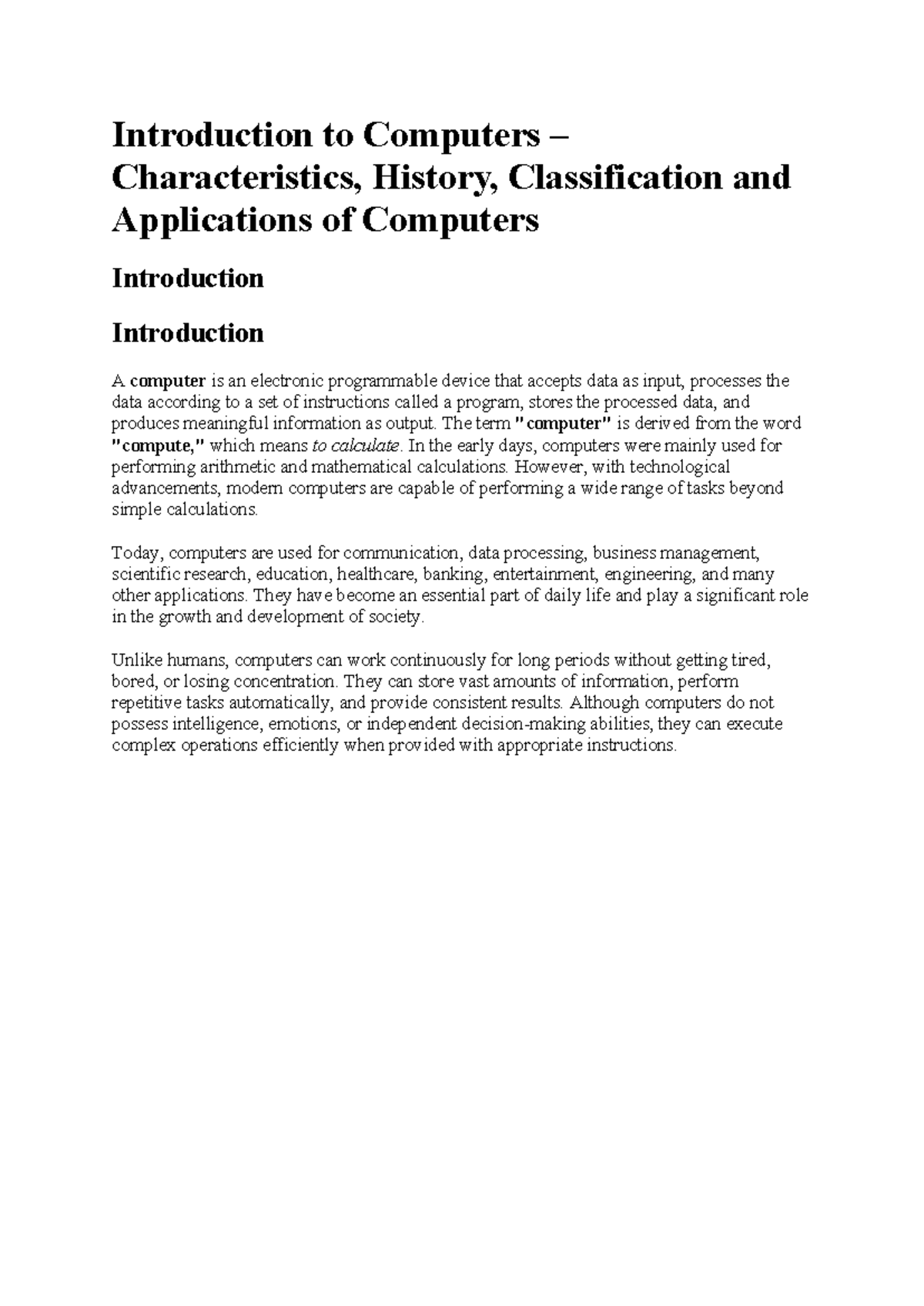 Introduction to Computers: Characteristics, History & Applications ...