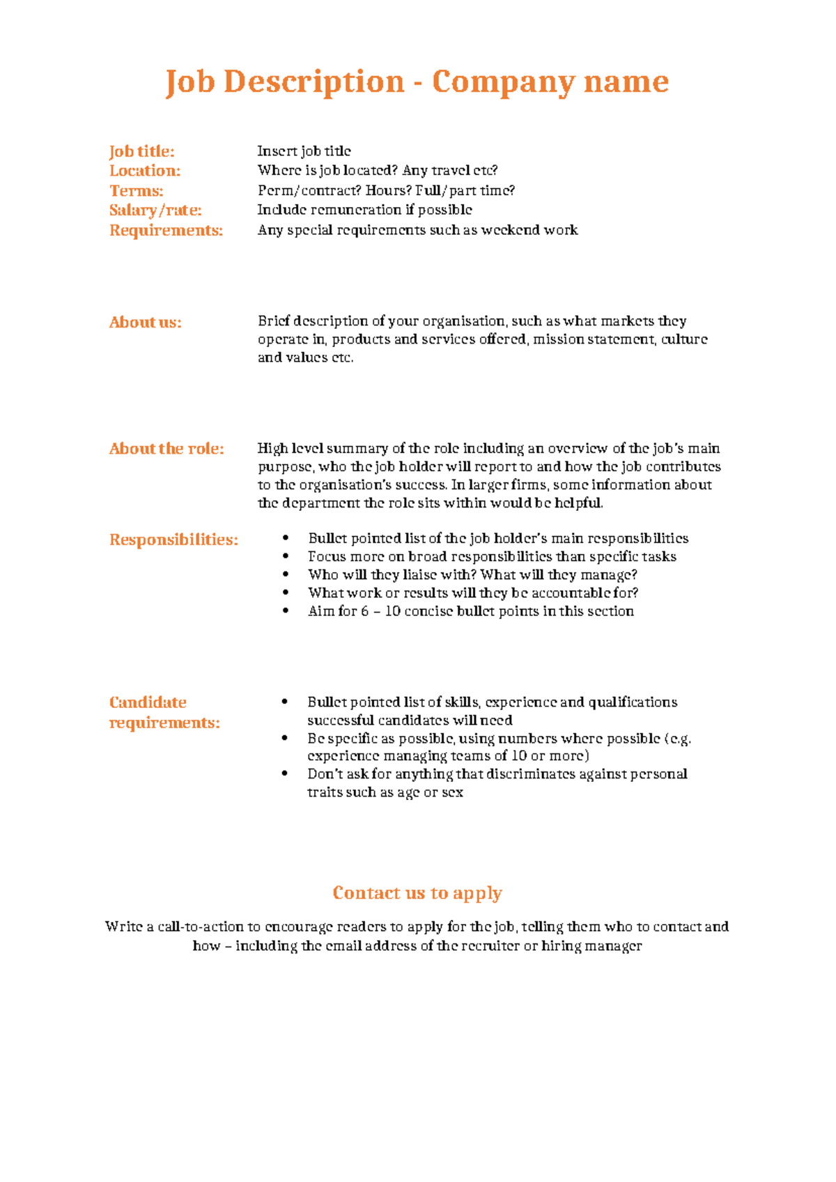Modern Job Description Template: Key Elements & Structure - Studocu