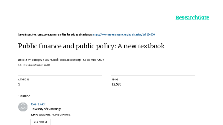 Public Finance and Public Policy Review: Insights from Hillman's ...