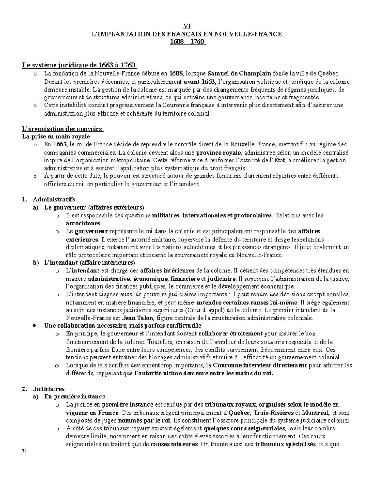 VI - NOTES SUR LE JURIDIQUE EN NOUVELLE-FRANCE (1608-1760) - Studocu