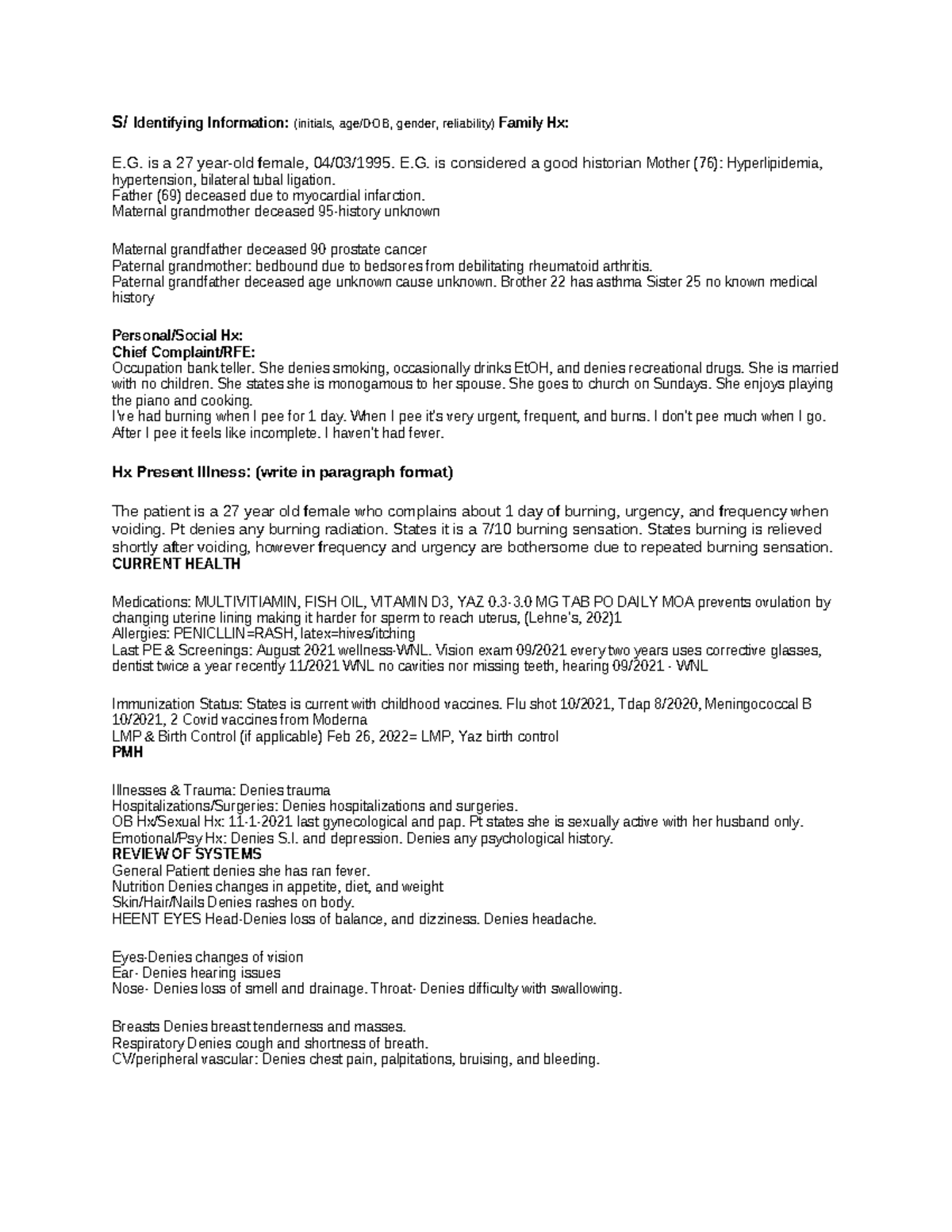 UTI Assessment - Case Study on Acute Simple Cystitis N30 - Studocu