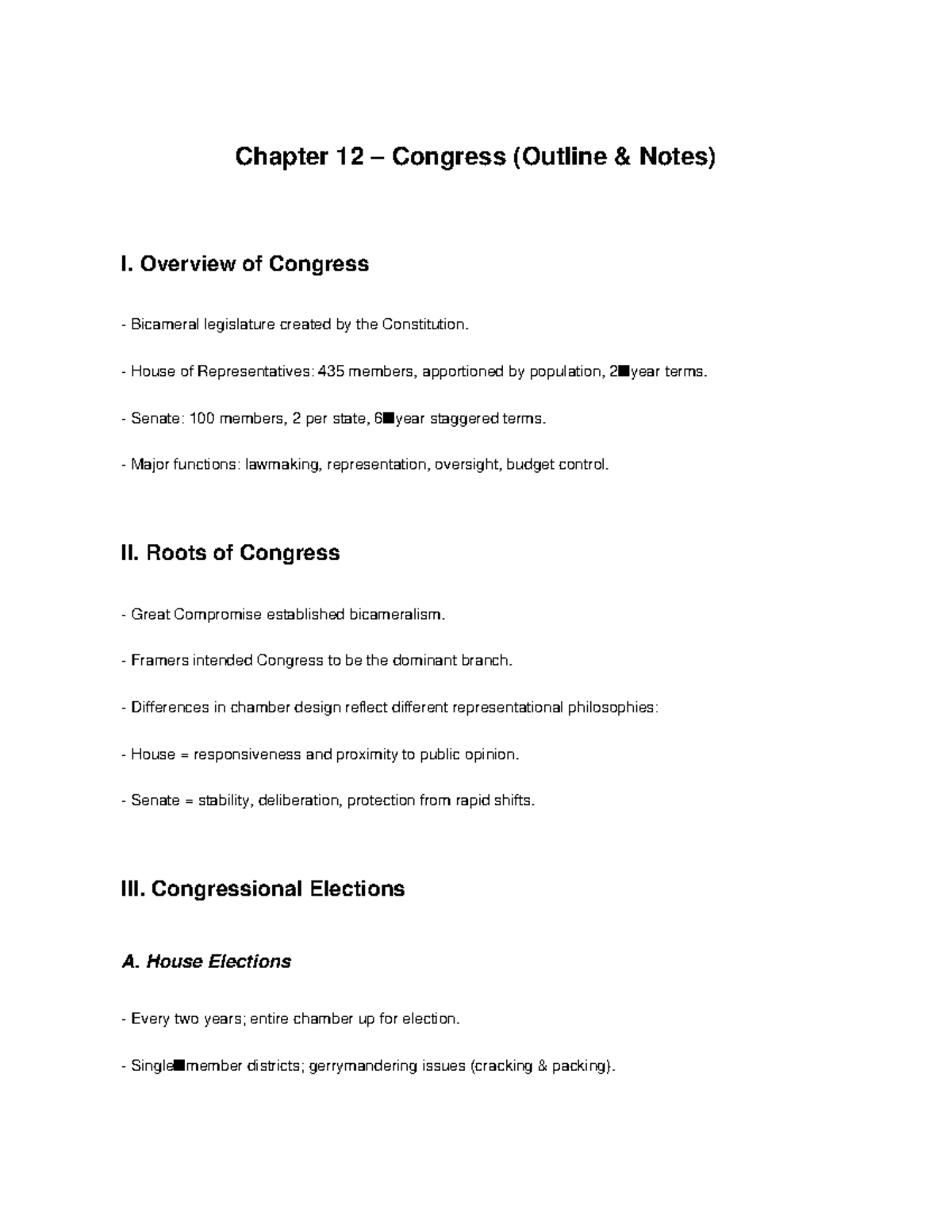 Chapter 12 Congress: Key Concepts and Outline Notes - Studocu