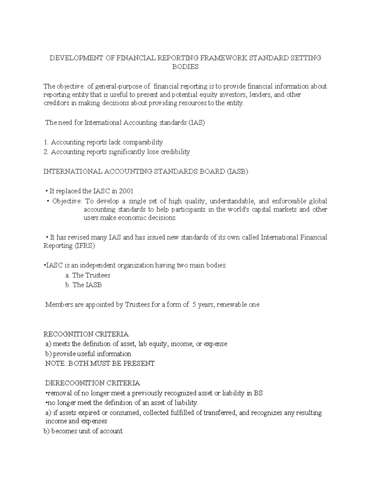 CFAS - Development of Financial Reporting Framework: A Comprehensive Review - Studocu