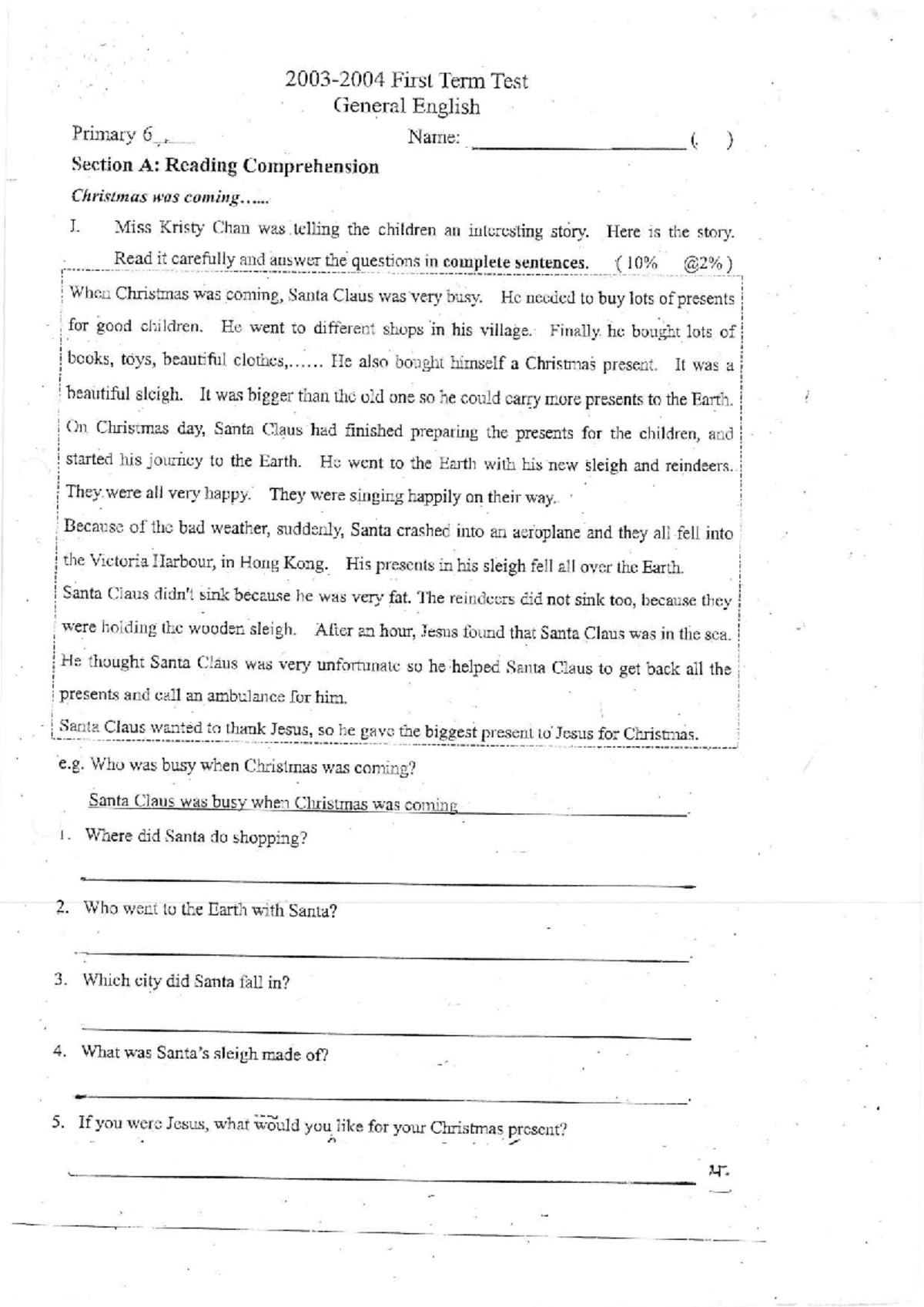 DSA 6E0304 A1 T SE TE - General English Primary 6 First Term Test - Studocu