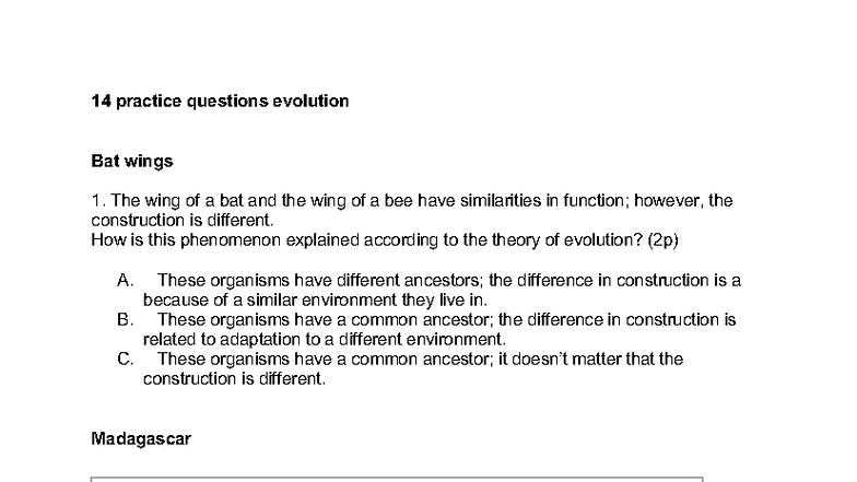 3T Chapter 7 Diagnostic Test 1: Evolution Practice Questions & Answers ...