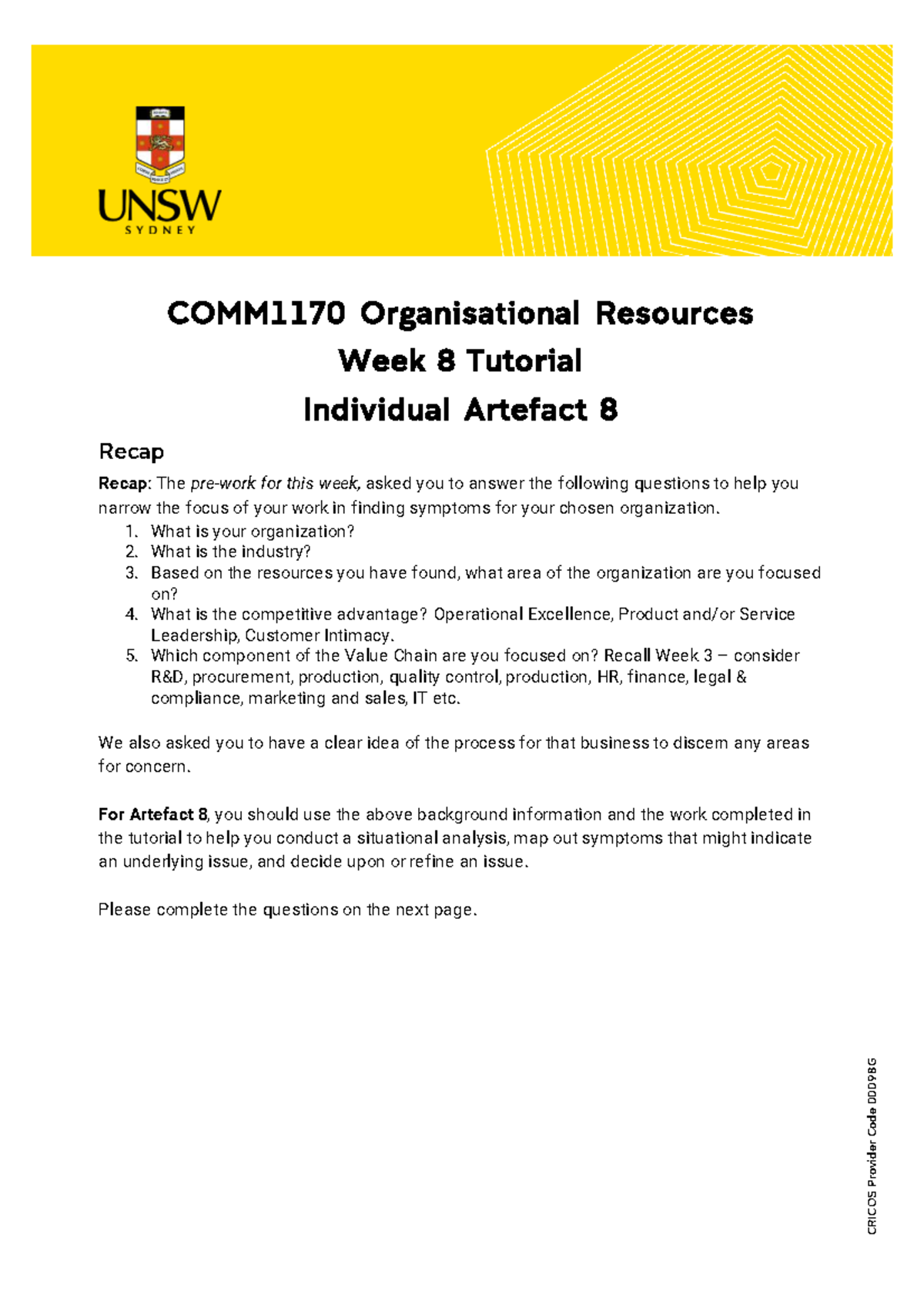 COMM1170 Week 8 Tutorial: Individual Artefact 8 Recap - Studocu