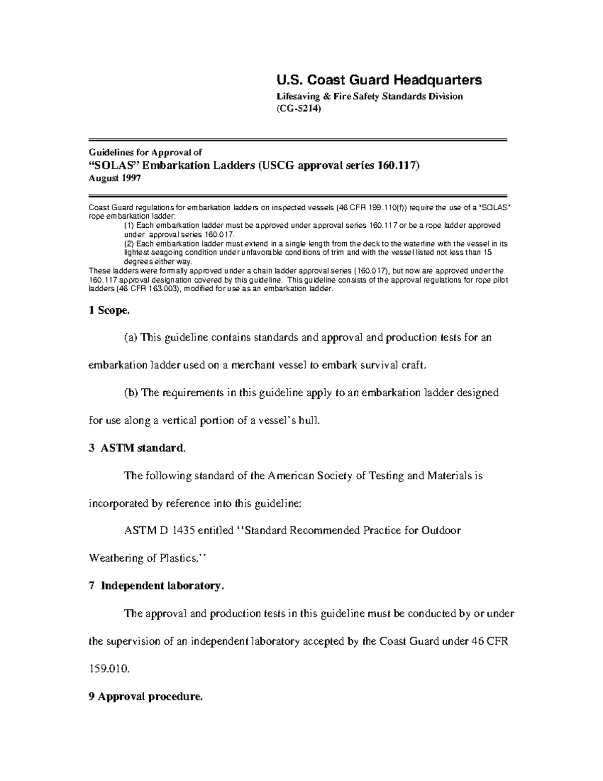 Solas Embarkation Ladder Requirements (USCG Approval Series 160.117 ...