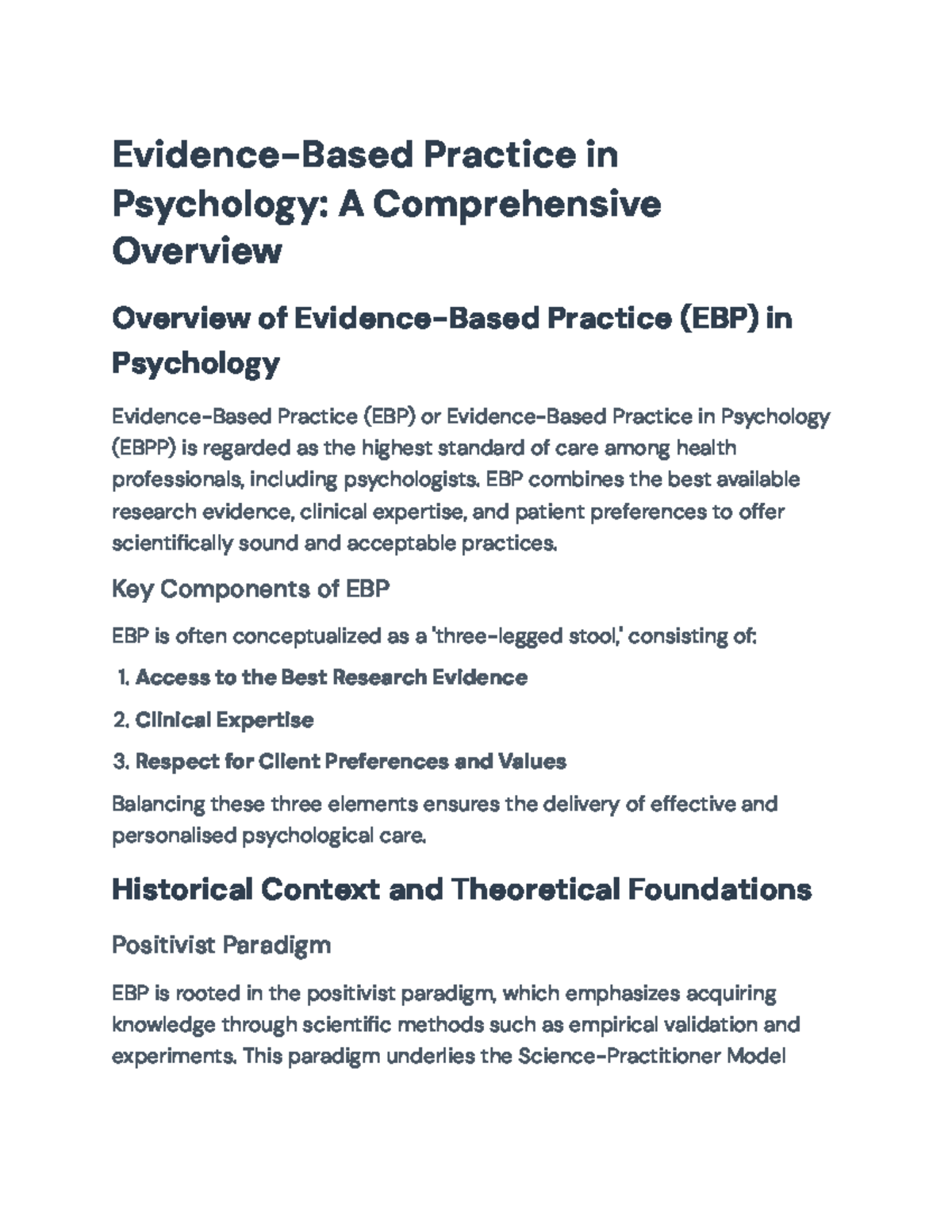 Evidence-Based Practice in Psychology: Key Components and Applications ...