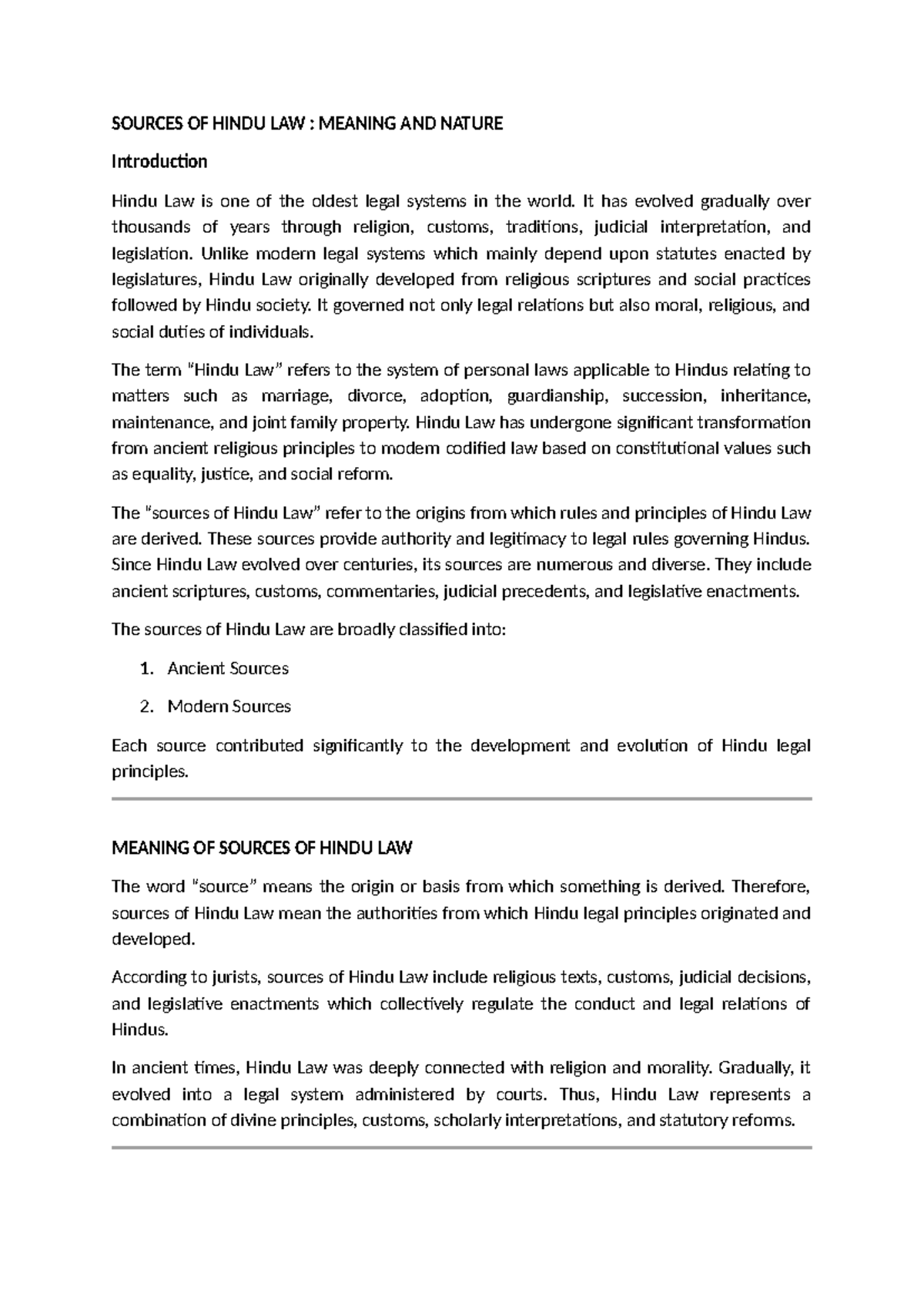HINDU LAW (Course Code: LAW101) - Sources, Nature, and Schools ...