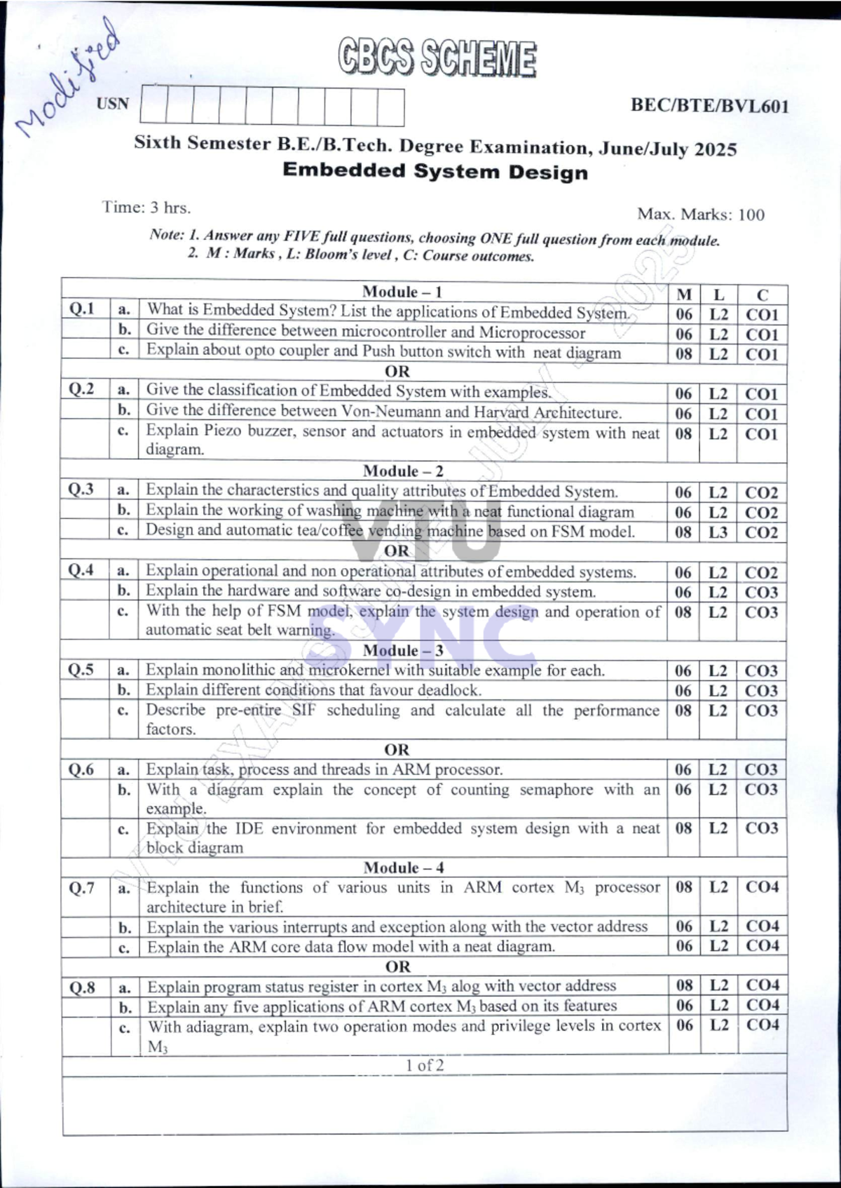 SCH BEC601 - Embedded System Design Exam Paper, 2025 - Studocu