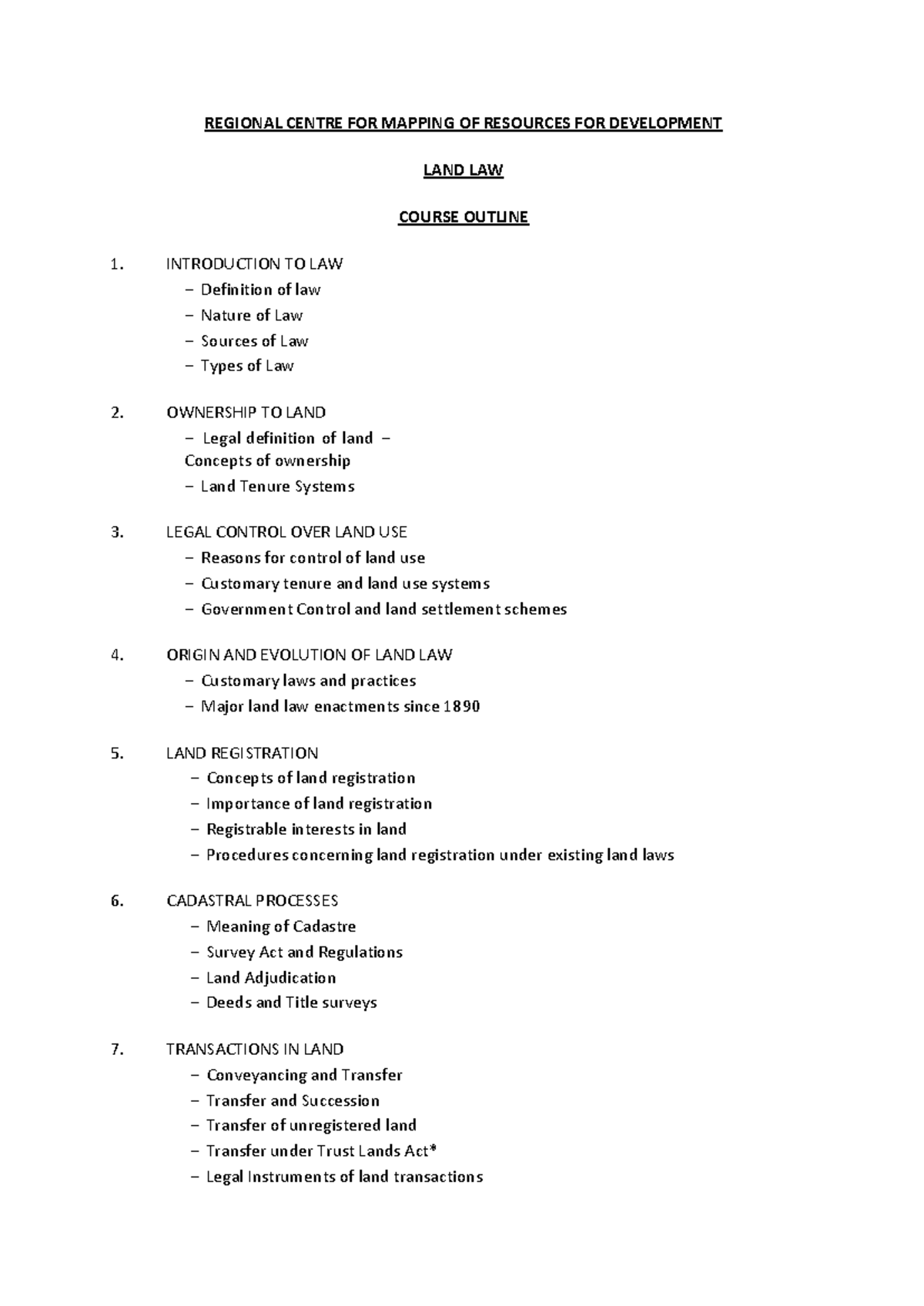 DLS 998016019 Land Law Course Outline and Study Notes - Studocu
