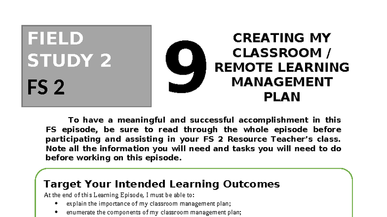 FIELD STUDY 2 FS 2: Creating an Effective Remote Learning Management ...