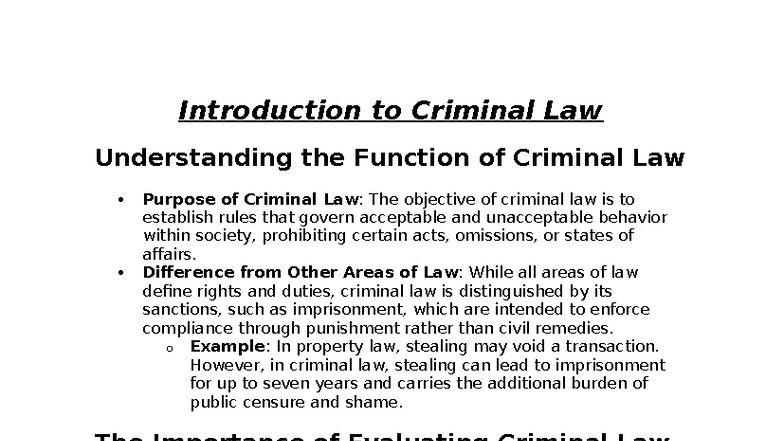 Criminal Law (CL101) Outline: Key Concepts and Theories - Studocu