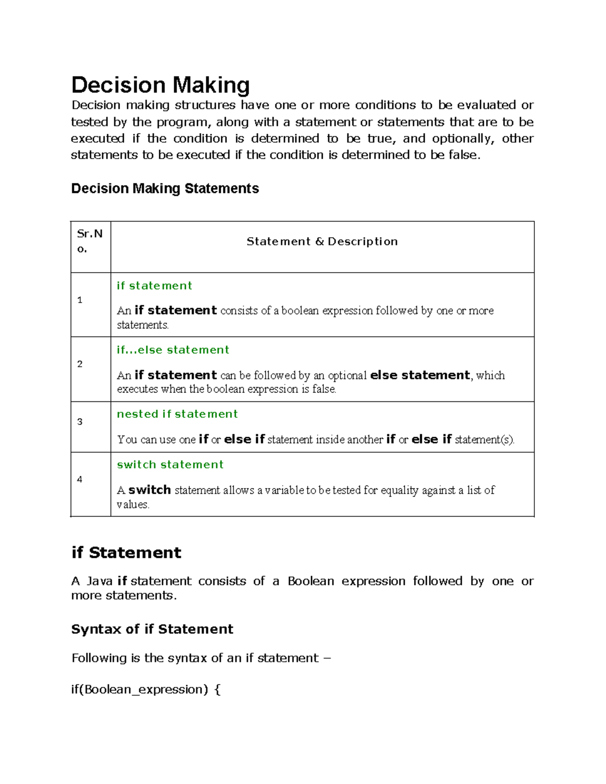Java Programming: Decision Making and Loop Control Structures - Studocu