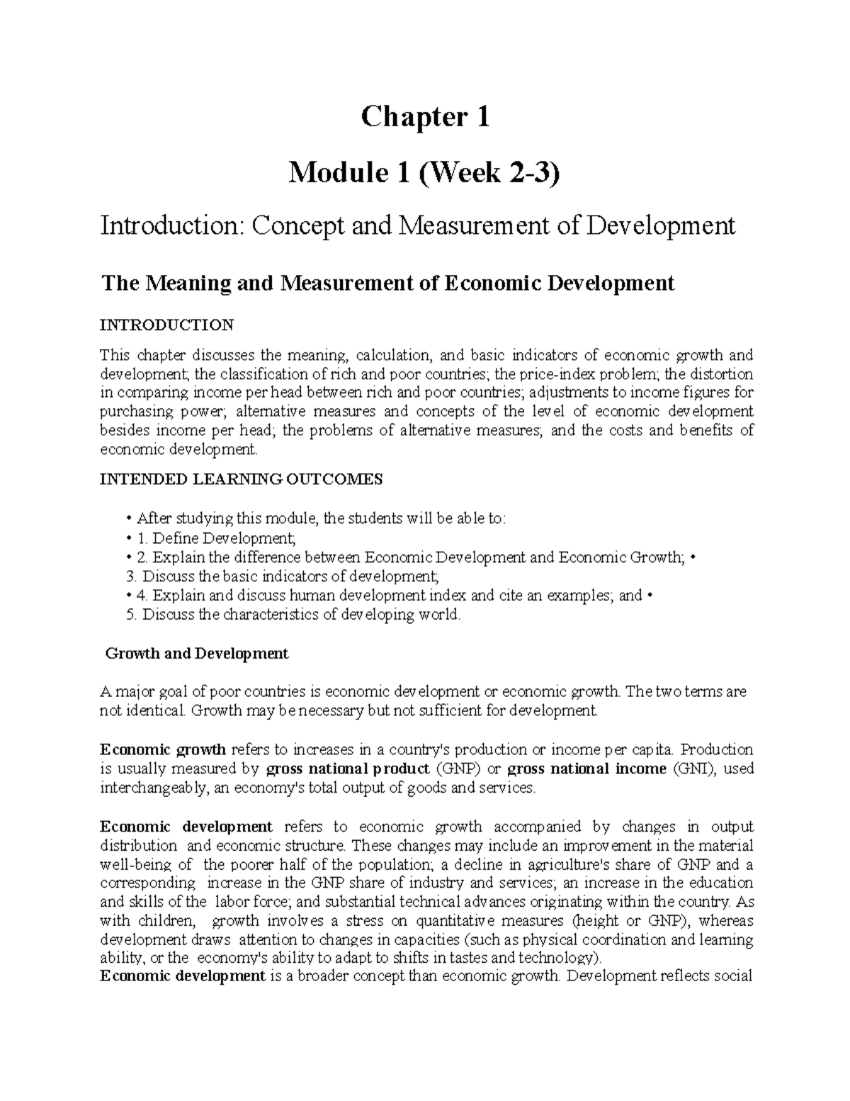 ECO 310 Chapter 1: Intro to Economic Development & Measurement - Studocu
