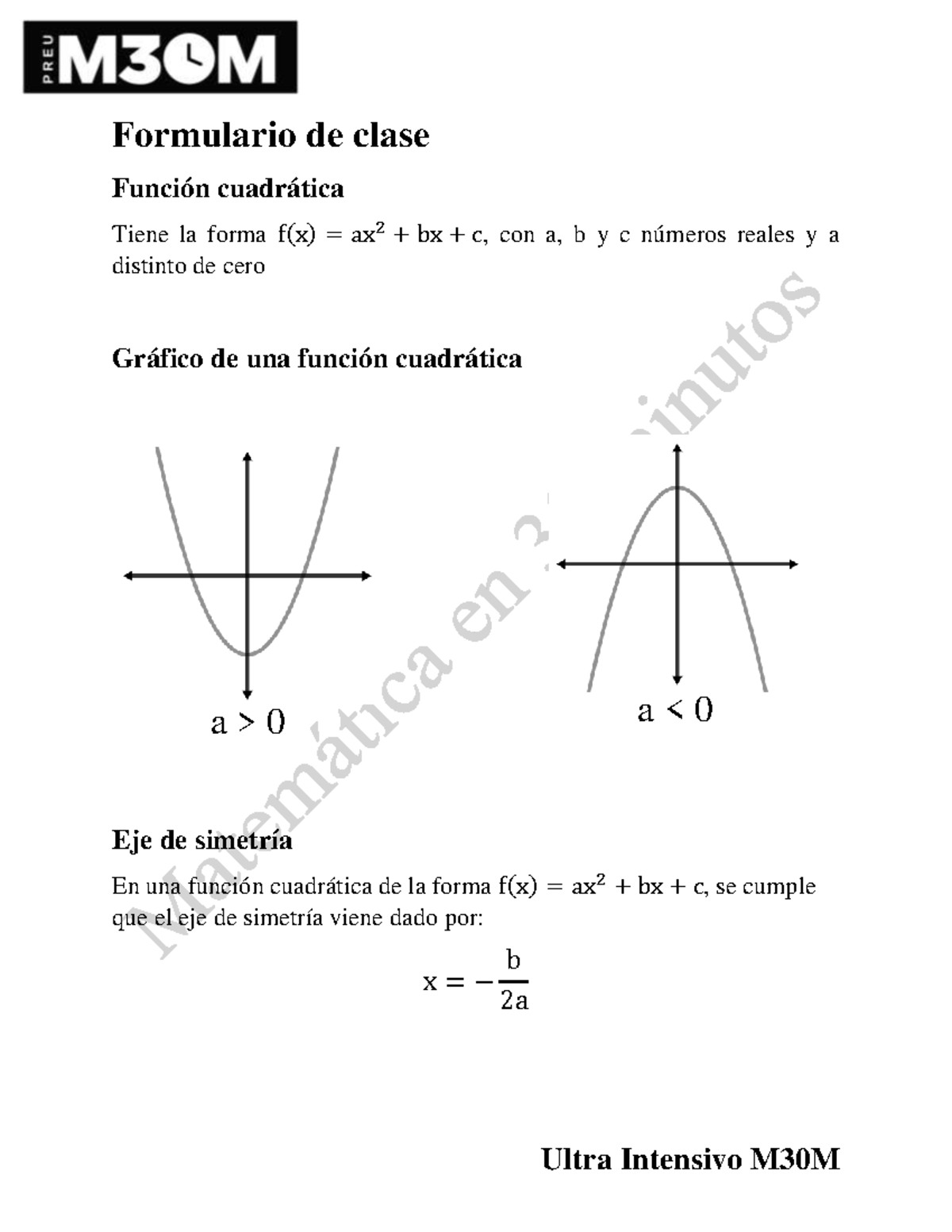 Clase N 15 - Función Cuadrática: Gráficas y Aplicaciones M30M - Studocu