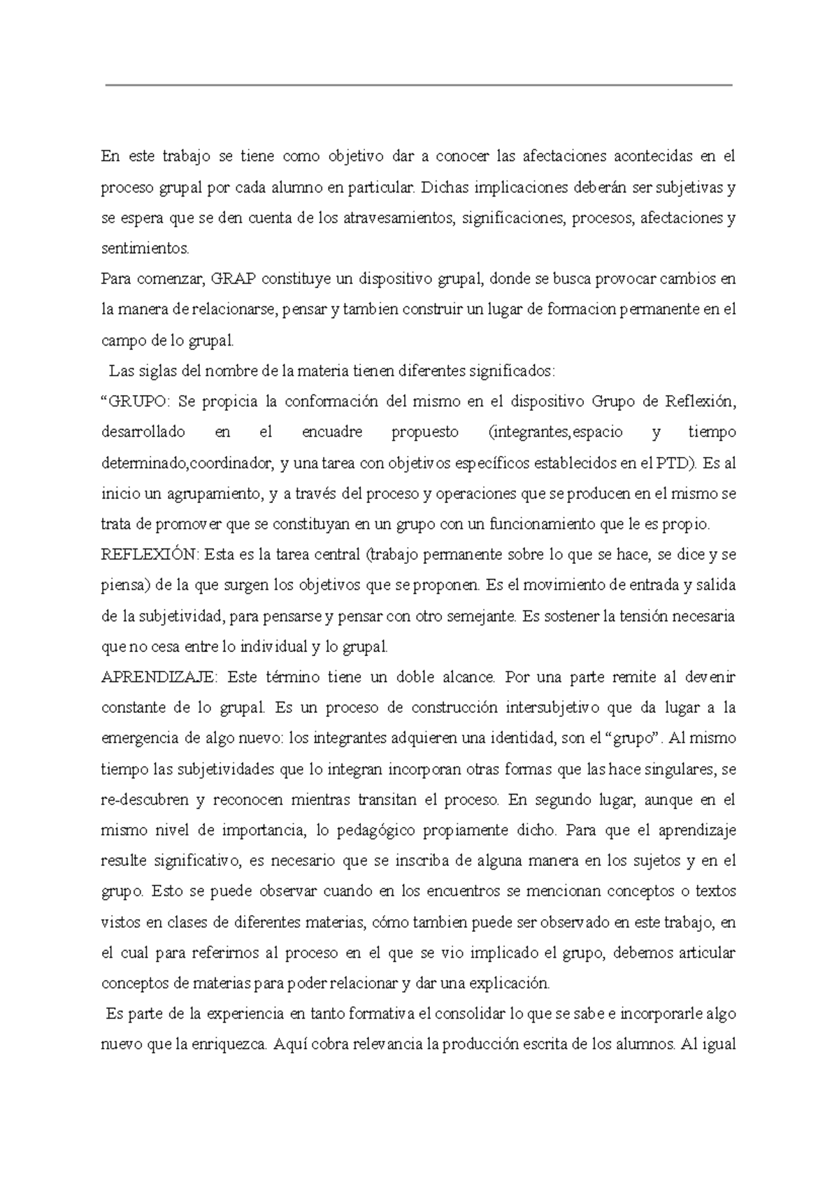 Trabajo Final GRAP 1: Implicaciones en el Proceso Grupal y Aprendizaje ...