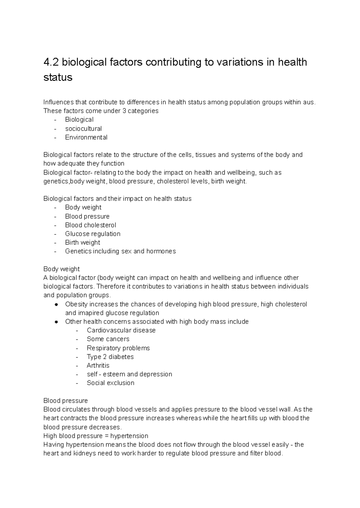 HHD Chapter 4 Notes: Biological & Sociocultural Health Factors - Studocu