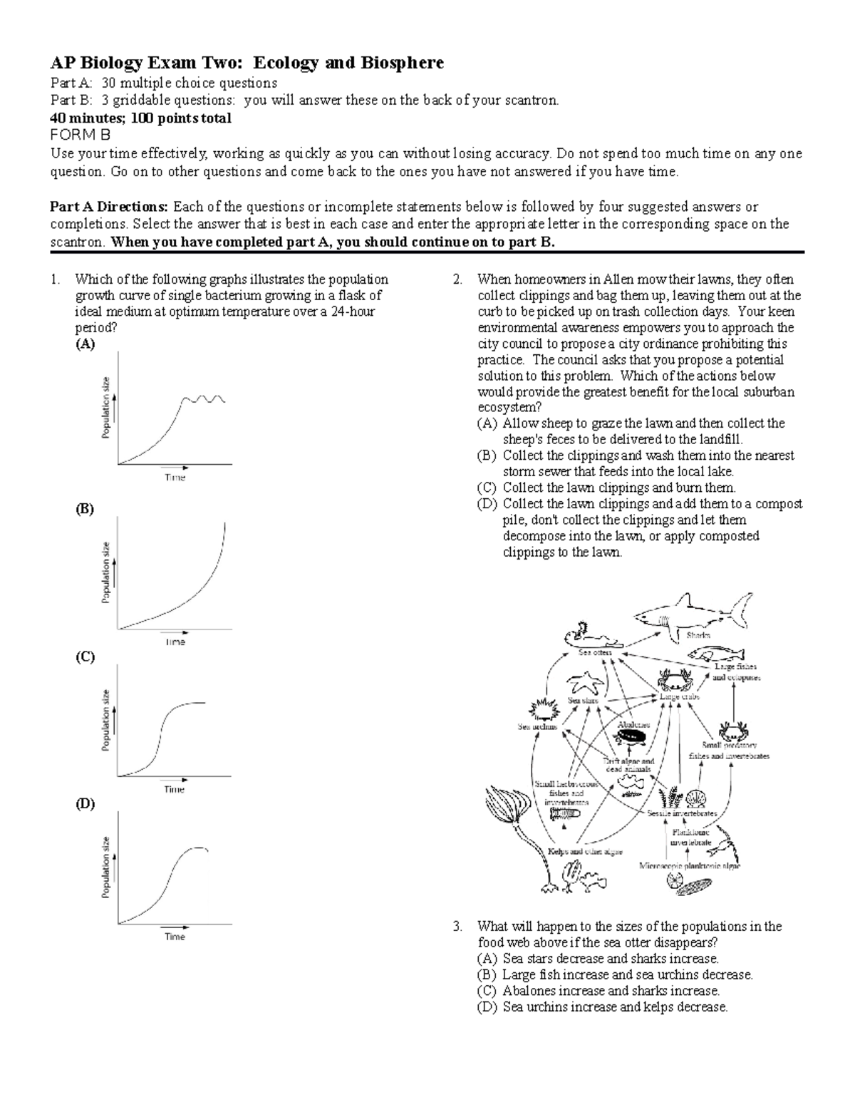 AP Bio Exam II: Ecology & Biosphere - Form B (2012) - Studocu