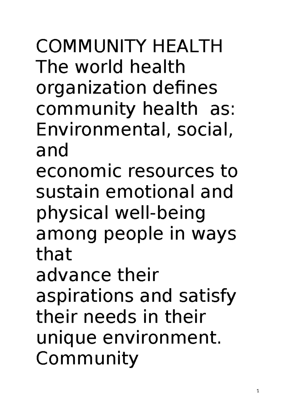 Community Health Overview for Clinical Medicine Students - Notes - Studocu