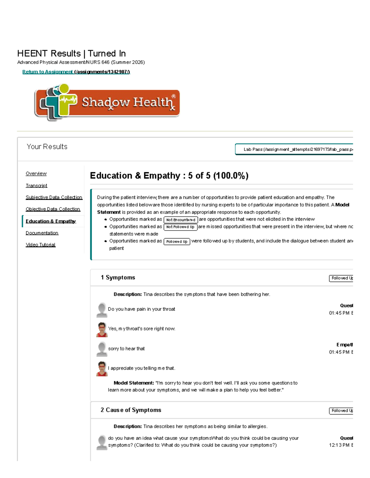 HEENT Results & Patient Education in Advanced Physical 646 - Studocu