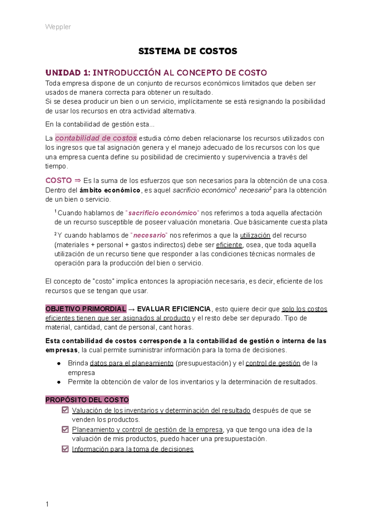 Weppler SISTEMA DE COSTOS: UNIDAD 1 - INTRODUCCIÓN AL CONCEPTO DE COSTO ...
