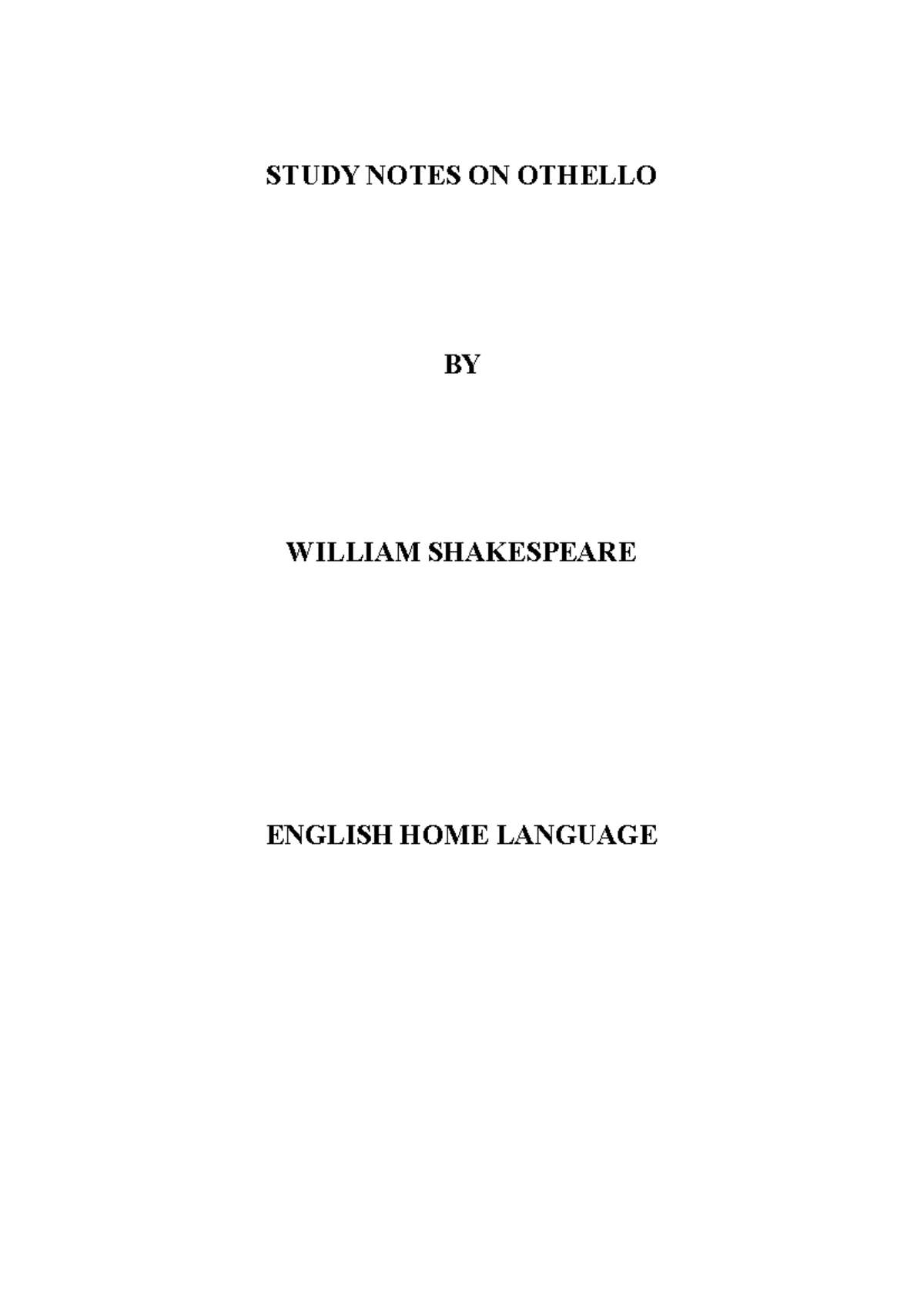 Othello Study Guide: Themes, Characters, and Analysis - Studocu