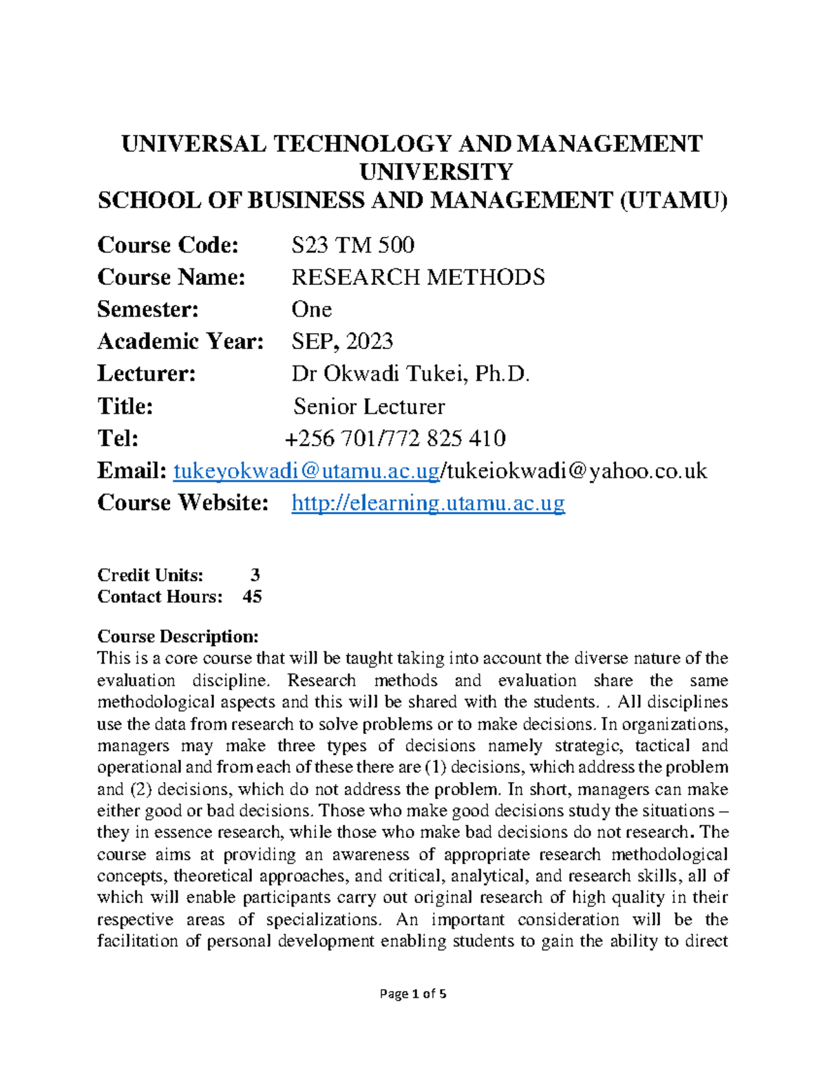 TM 500 [SBM] Research Methods Course Outline - Final SEP 2023 - Studocu