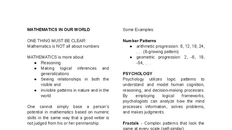 BS-Nursing MATH Notes: Exploring Patterns and Logic in Mathematics ...