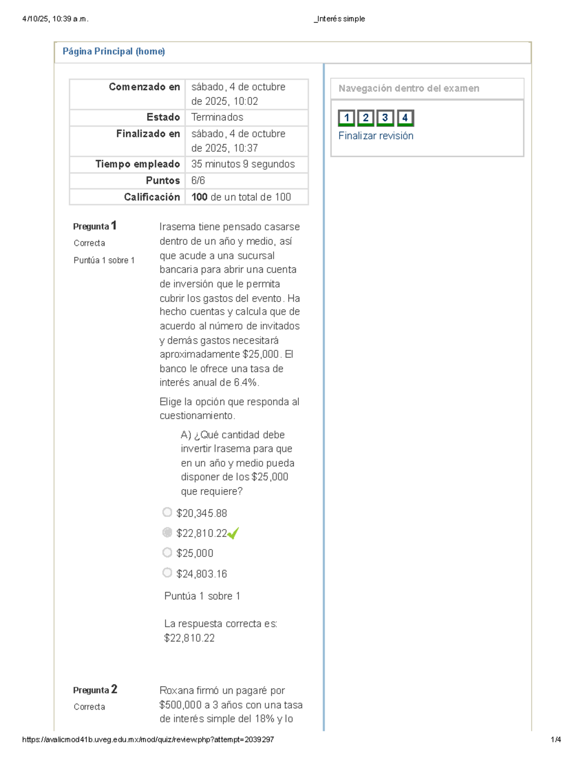 Examen 1: Interés Simple - Preguntas y Respuestas - Studocu