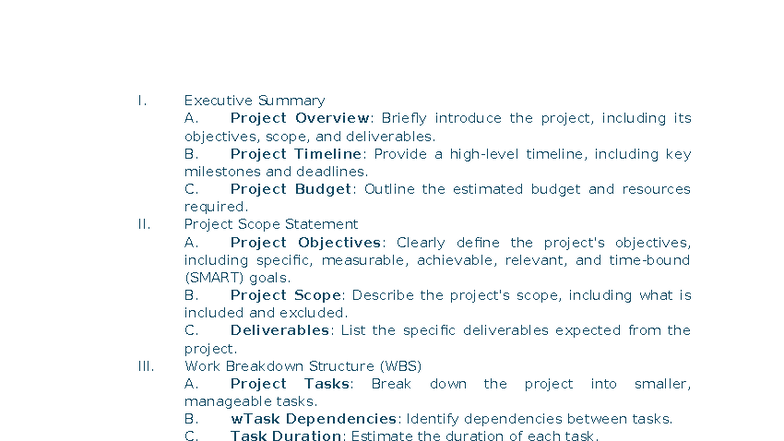 Project Management Outline 1: Comprehensive Guide to Project Planning ...