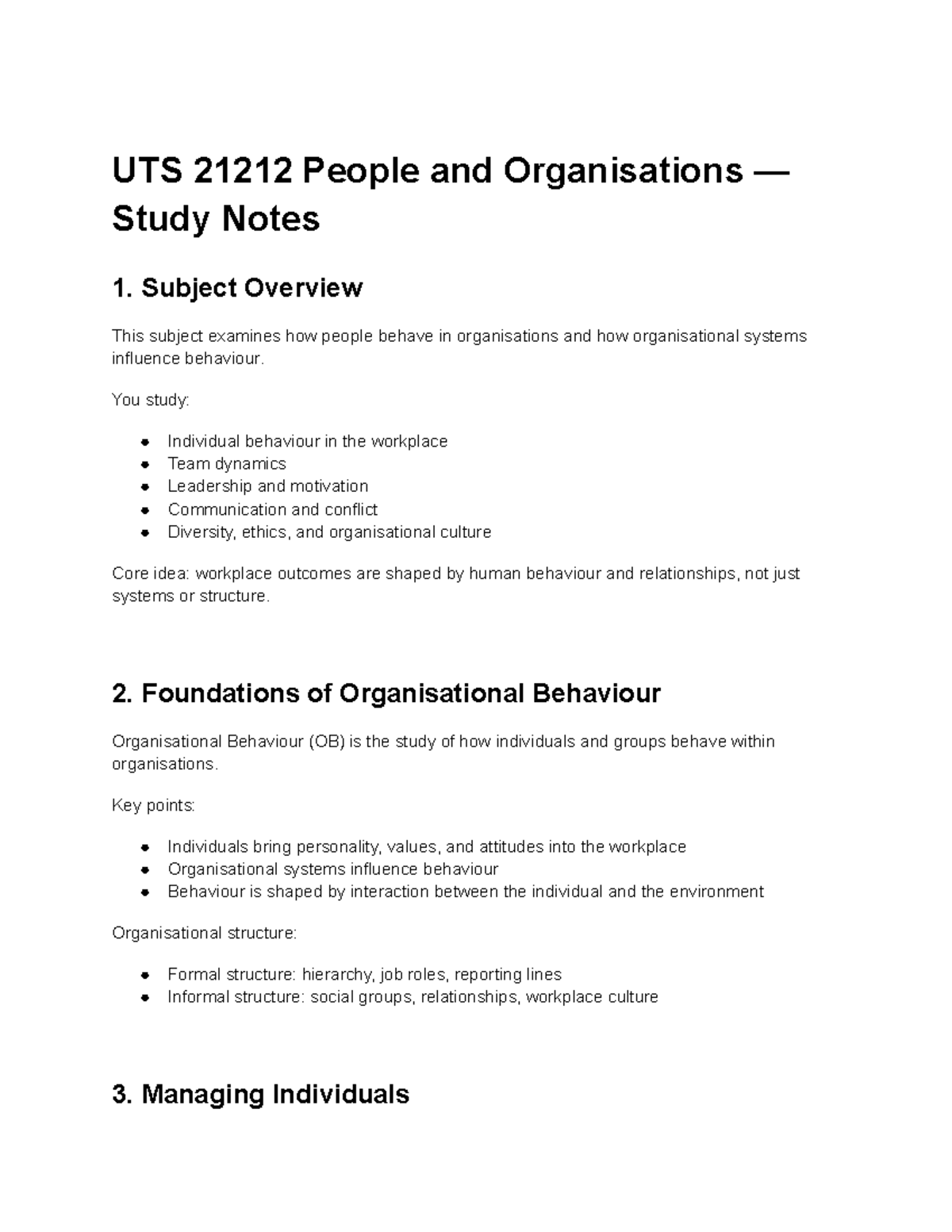 UTS 21212 People and Organisations Study Notes: Key Concepts & Exam ...