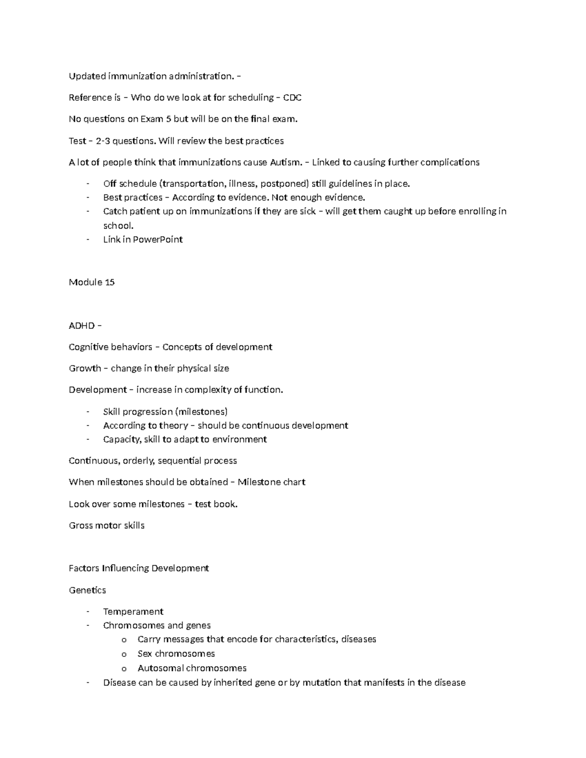 NUR 113 - Women's Health Lecture Notes: ADHD, Development ...