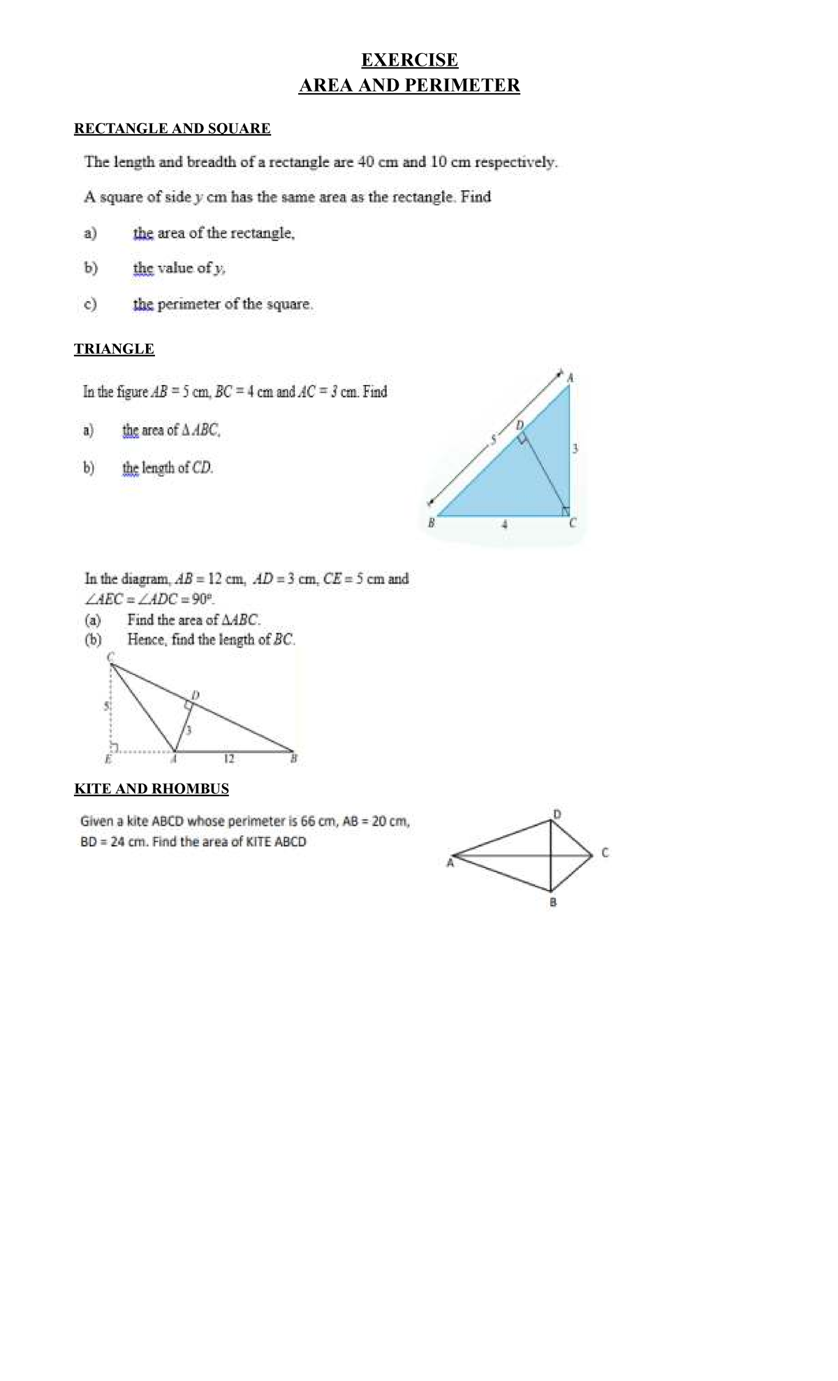 Exercise on Area & Perimeter: Rectangles, Squares, & More - Studocu