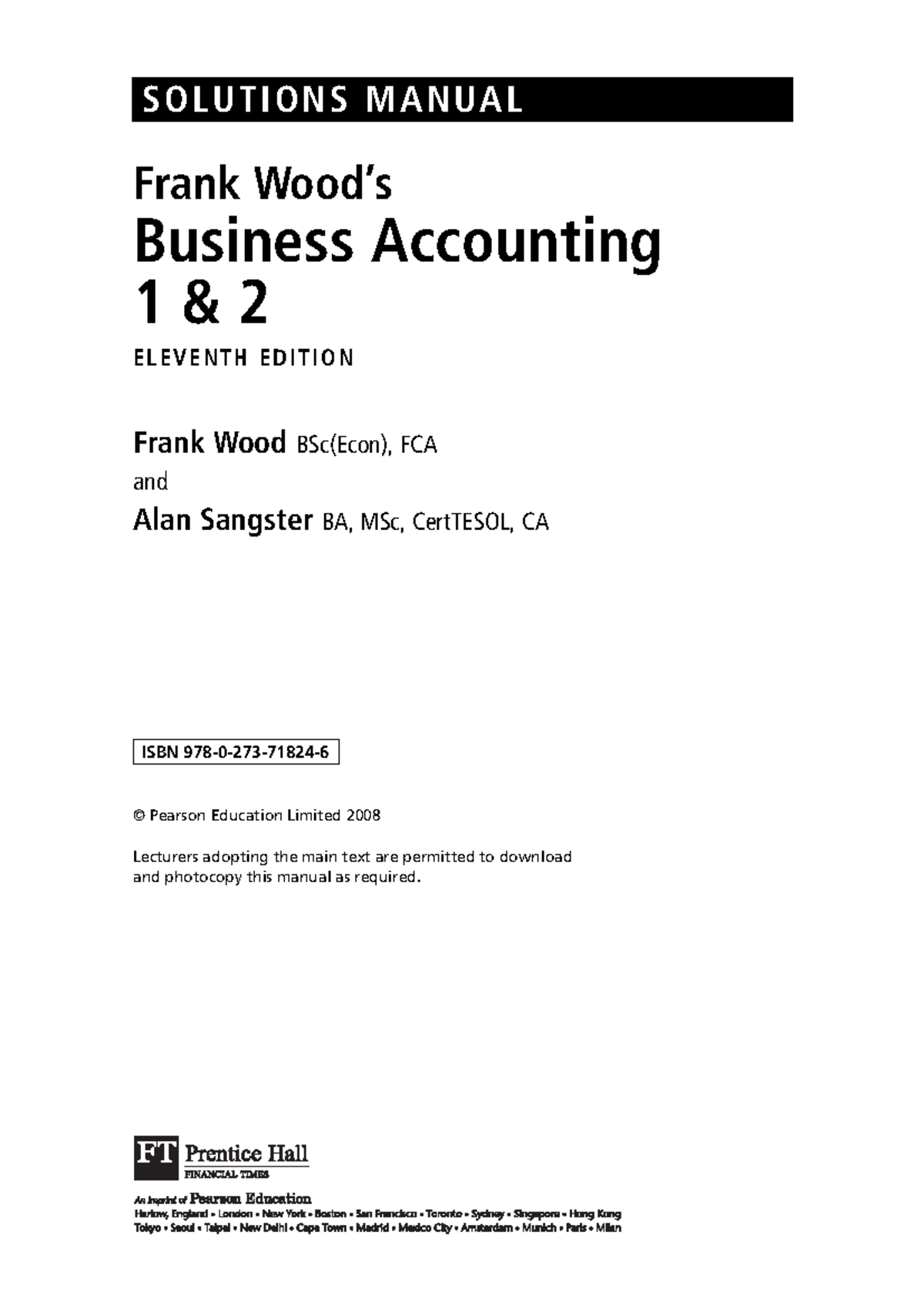 Frank Wood's Business Accounting 1 & 2 Answers - 11th Edition Guide ...