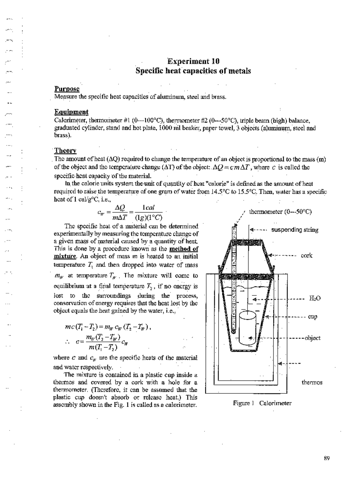 Experiment 10: Instructions for Measuring Specific Heat Capacities of ...