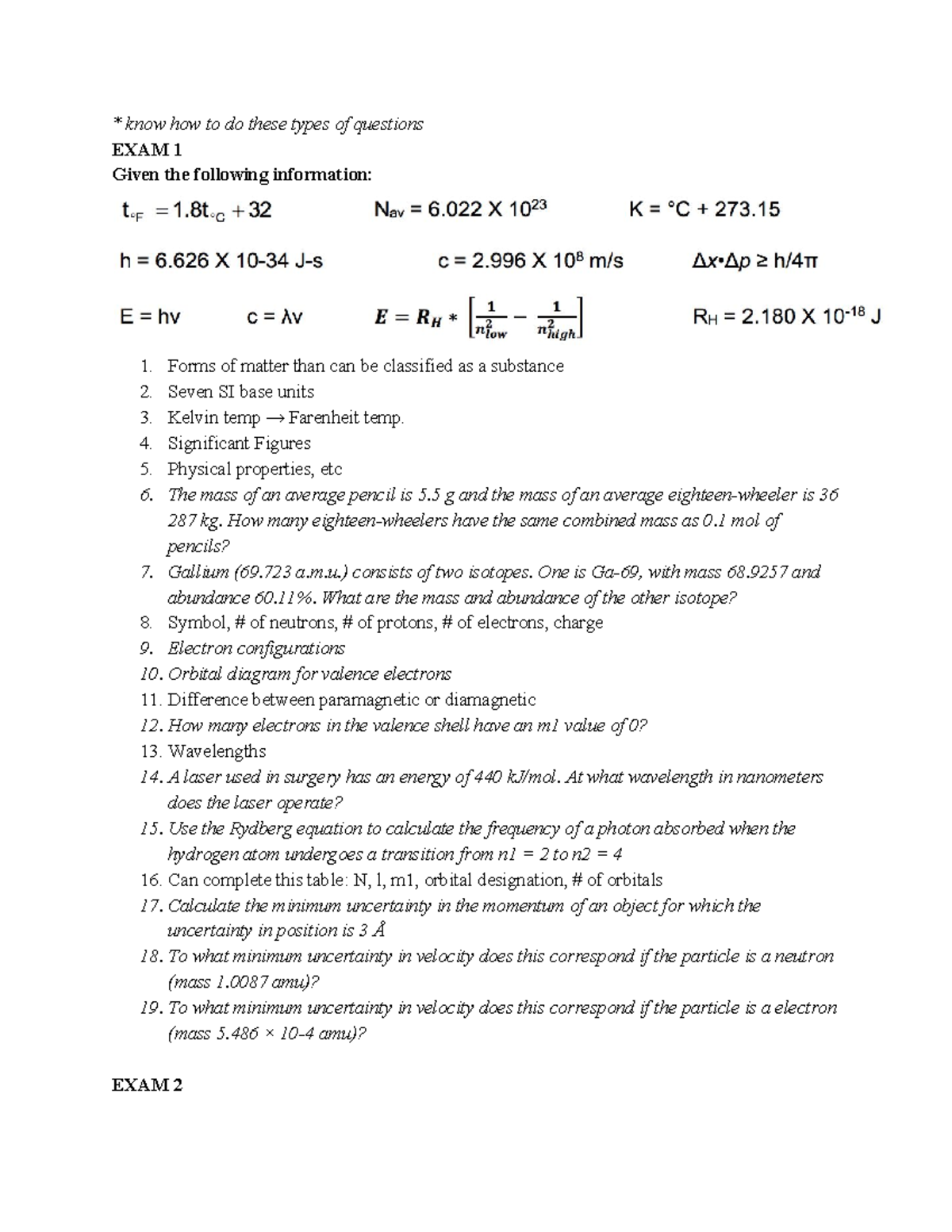 1124Q CHEM Final Exam Study Guide & Key Topics Review - Studocu
