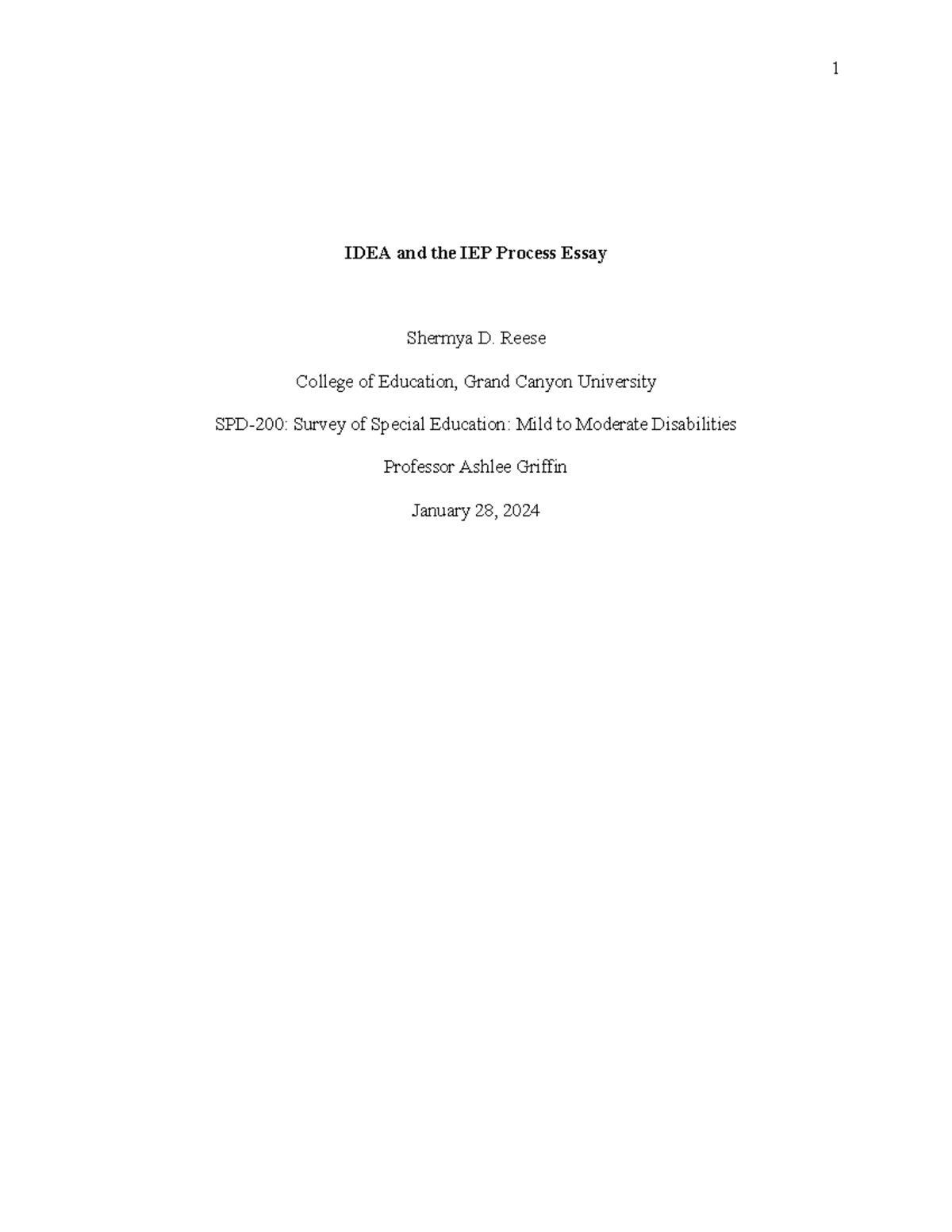 IDEA & IEP Process: Understanding Special Education in SPD-200 Essay ...