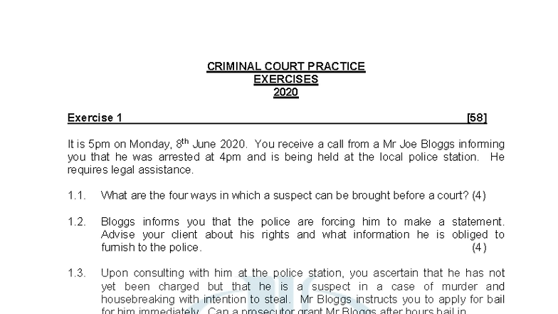 CCP Exercises 2020: Criminal Court Practice for PLT Students - Studocu