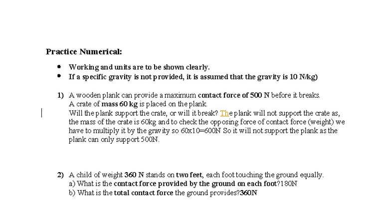 Practice Numericals and Graph Questions for Physics 101 - Studocu