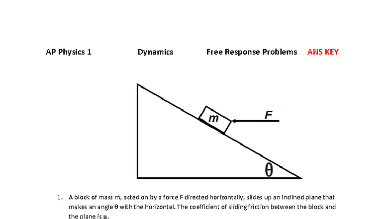 AP Physics 1 Free Response Forces 2017 Answer Key - Studocu