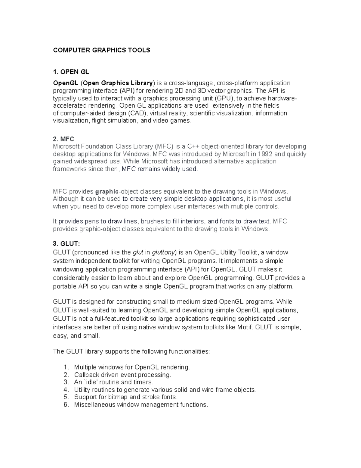 Course 2 - Computer Graphics Tools: Overview of OpenGL, MFC & GLUT ...