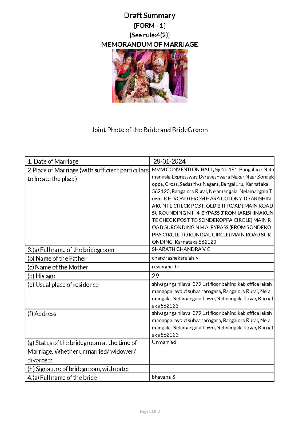 Draft Summary of Marriage Memorandum - Form-MRG-10032025-0500901 - Studocu