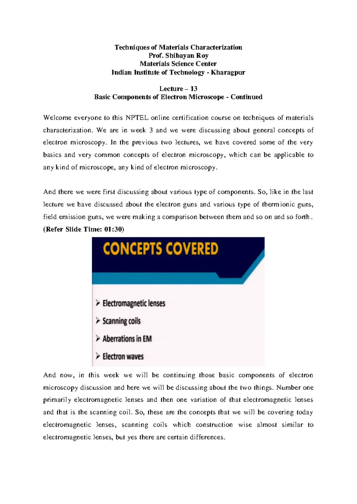 Lec 13: Basic Components of Electron Microscope - Electromagnetic ...