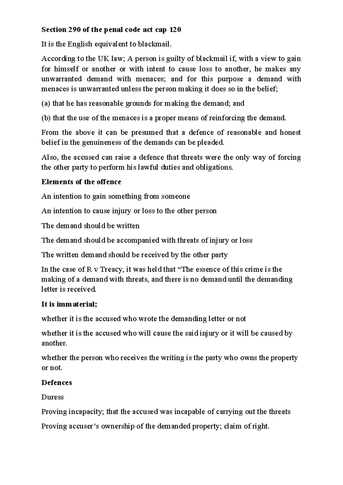 Section 290 of Penal Code Act Cap 120: Blackmail Explained - Studocu