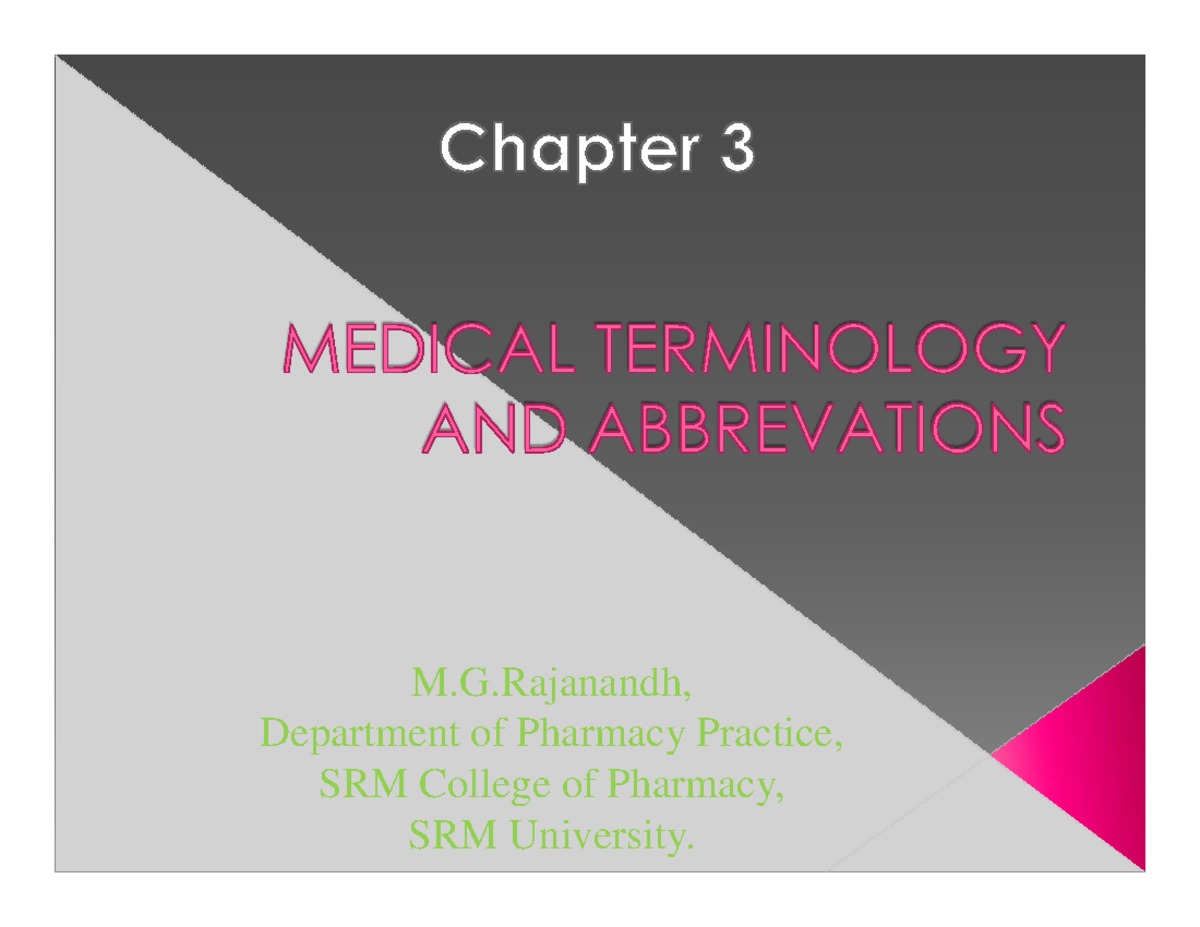 Medical Terminology Abbreviations - PHAR 101 Notes - Studocu