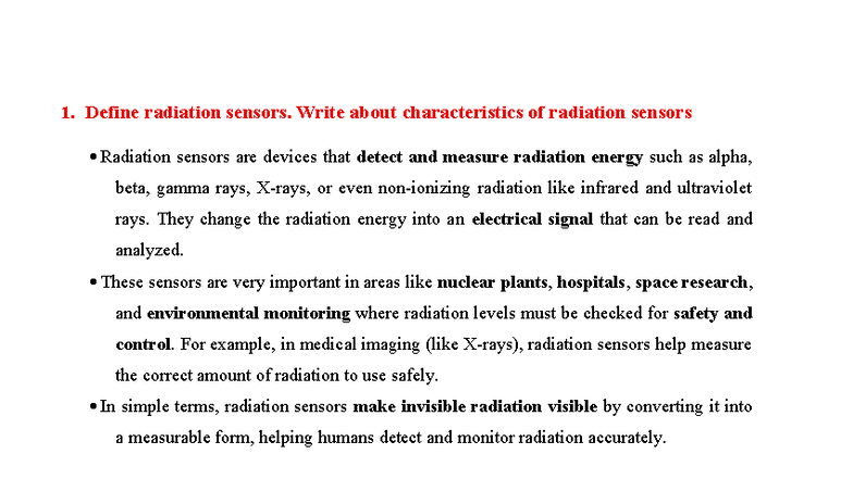 ES-UNIT4: Characteristics and Applications of Radiation Sensors - Studocu